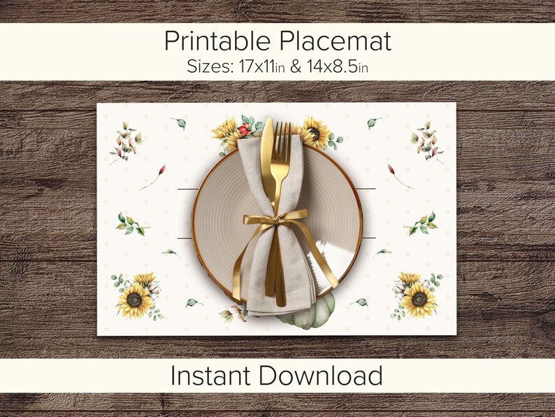 Fall Table Decor Set - Placemat - Thank You Cards - Tags - Sunflowers ...