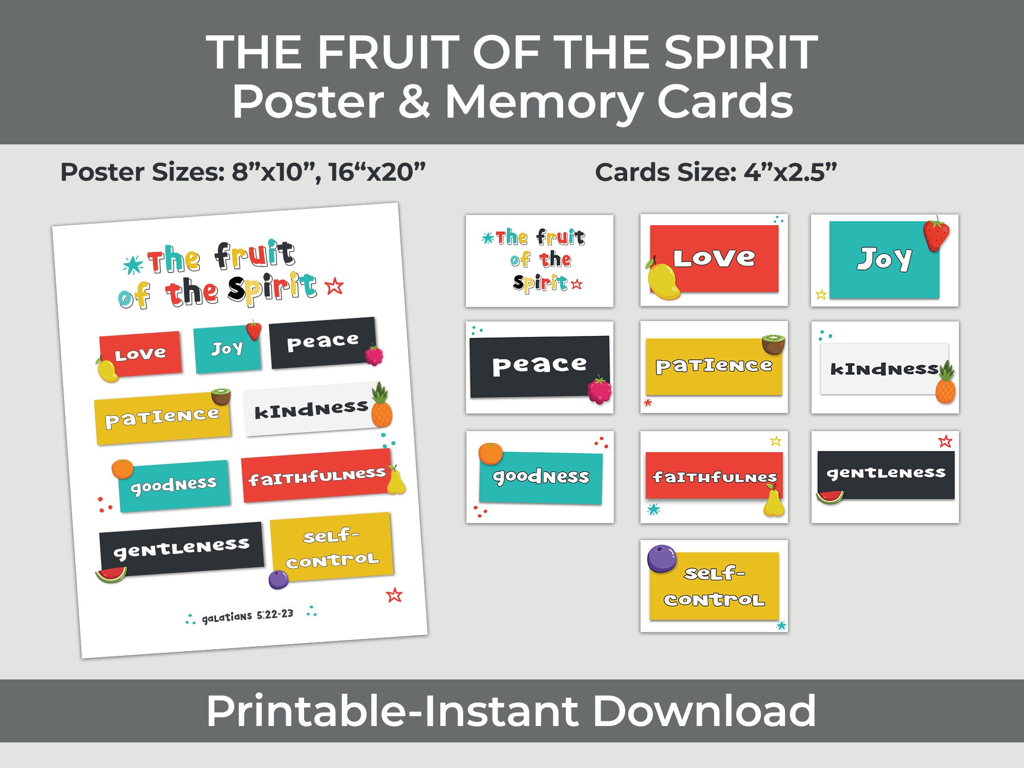 The Fruit of the Spirit for Kids Poster and Memory Cards Set. Instant ...