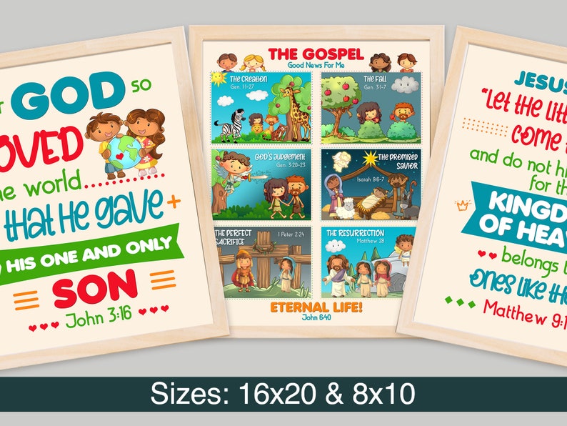 The Gospel for Kids, Christian Posters, Sunday School Decor, Scripture ...