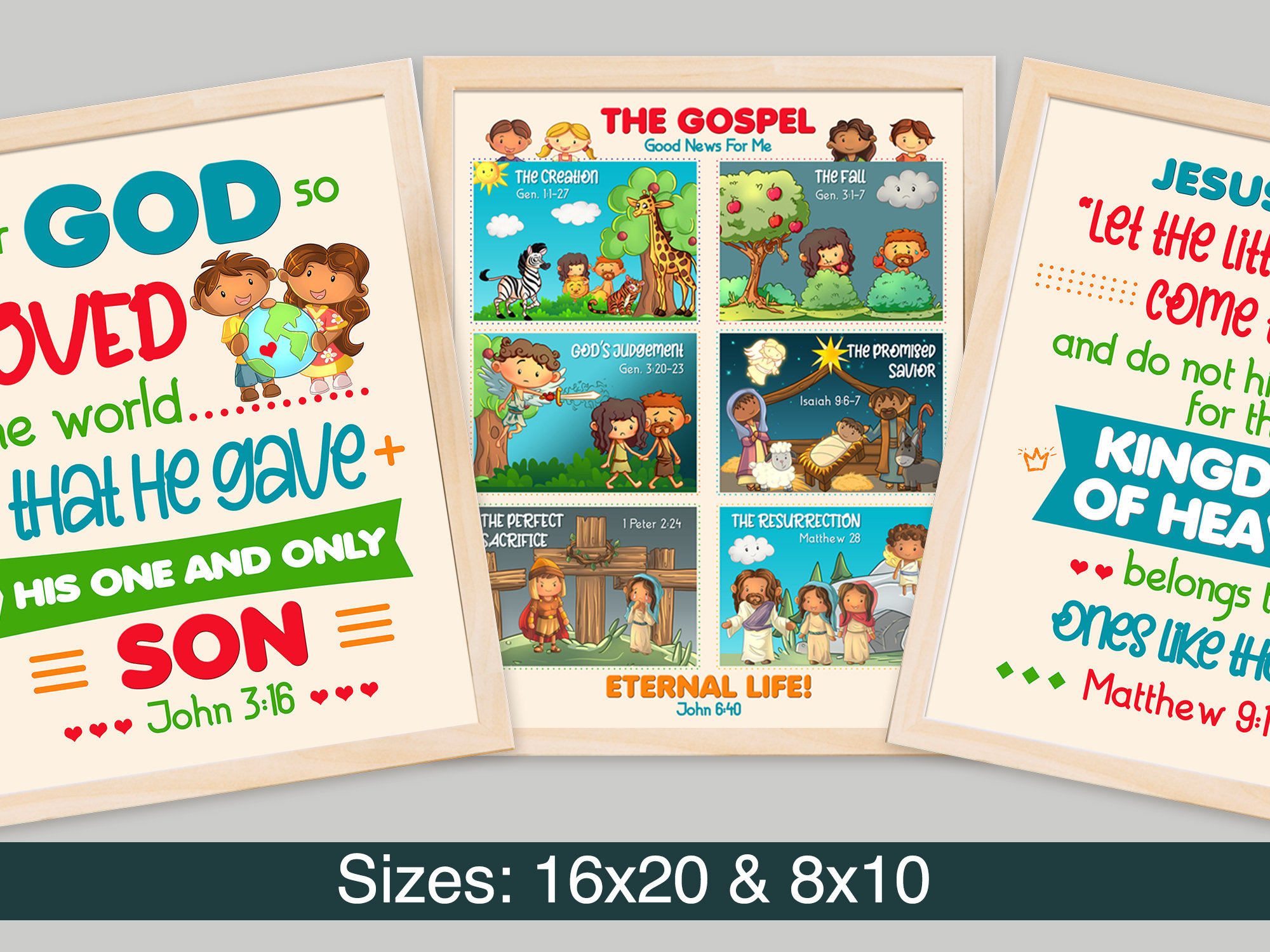 The Gospel for Kids, Christian Posters, Sunday School Decor, Scripture ...