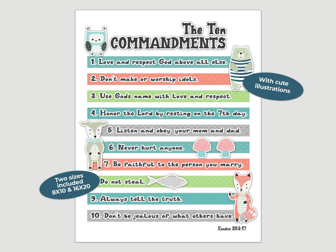The Ten Commandments for Kids Poster and Memory Cards Set. Instant ...