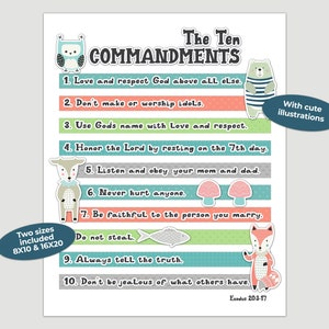 The Ten Commandments for Kids Poster and Memory Cards Set. Instant ...