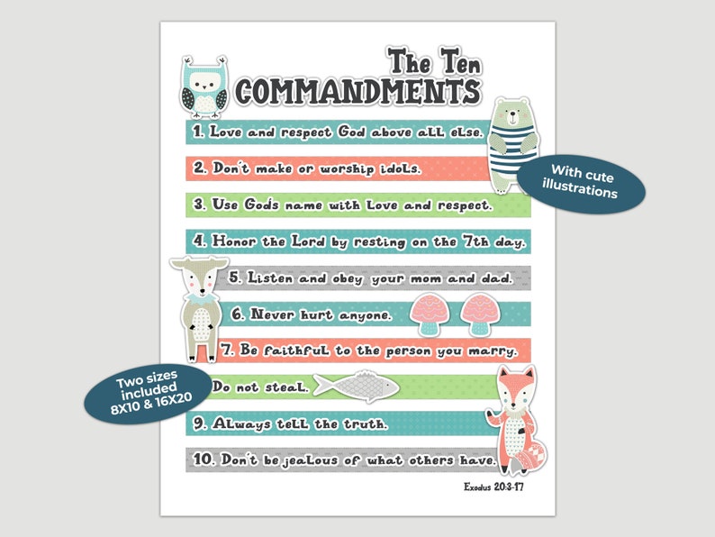 The Ten Commandments for Kids Poster and Memory Cards Set. Instant ...