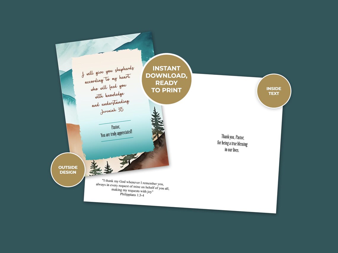 Pastor Appreciation Card - Digital Download - Printable - Thank You ...