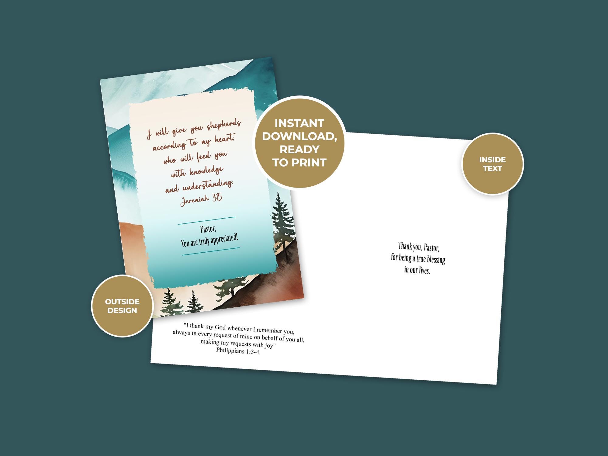 Pastor Appreciation Card - Digital Download - Printable - Thank You ...