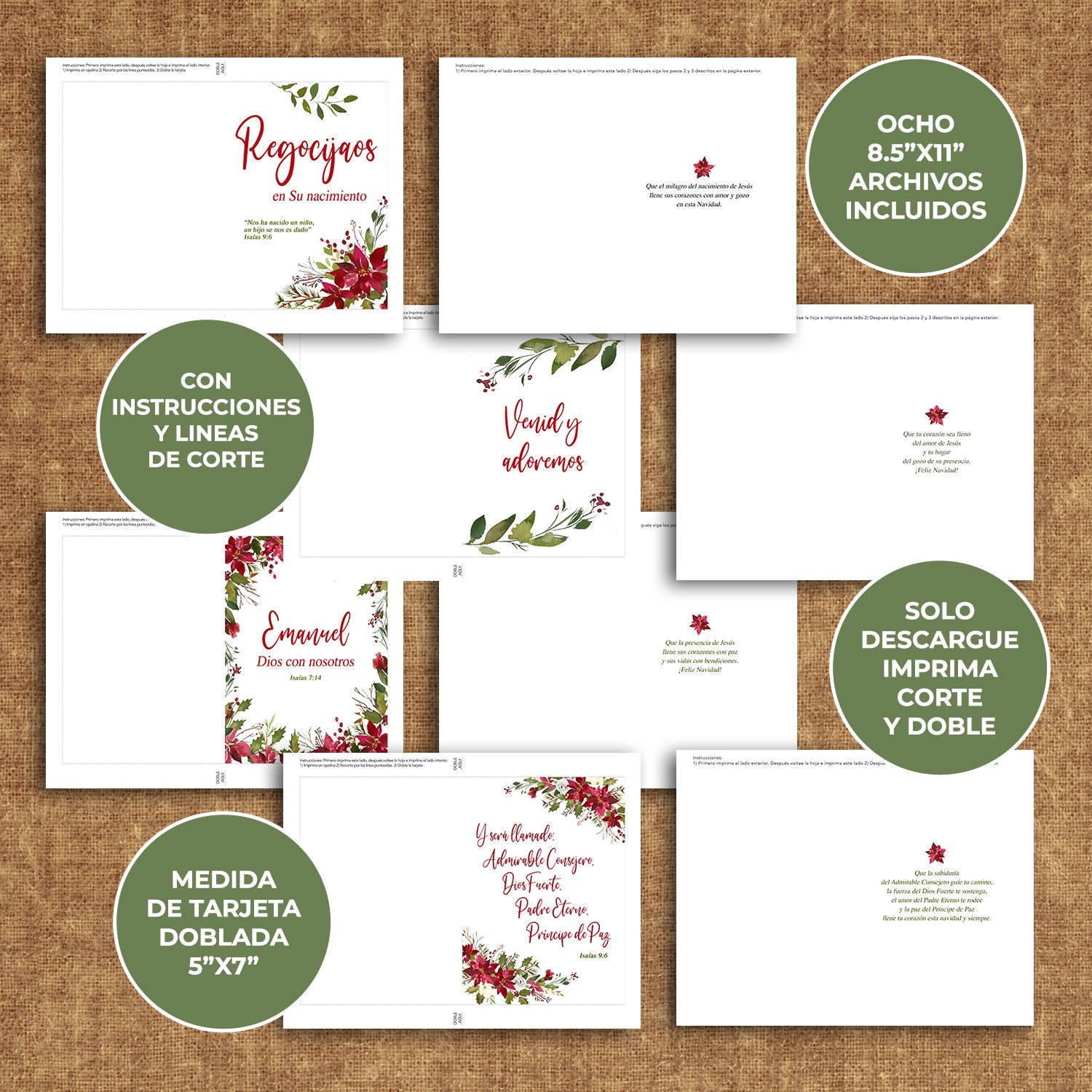 Tarjetas De Navidad Cristianas - Set De 4 - Emmanuel, Regocijaos, Venid ...