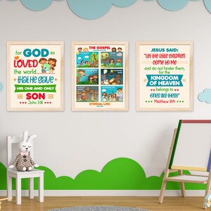 The Gospel for Kids, Christian Posters, Sunday School Decor, Scripture ...