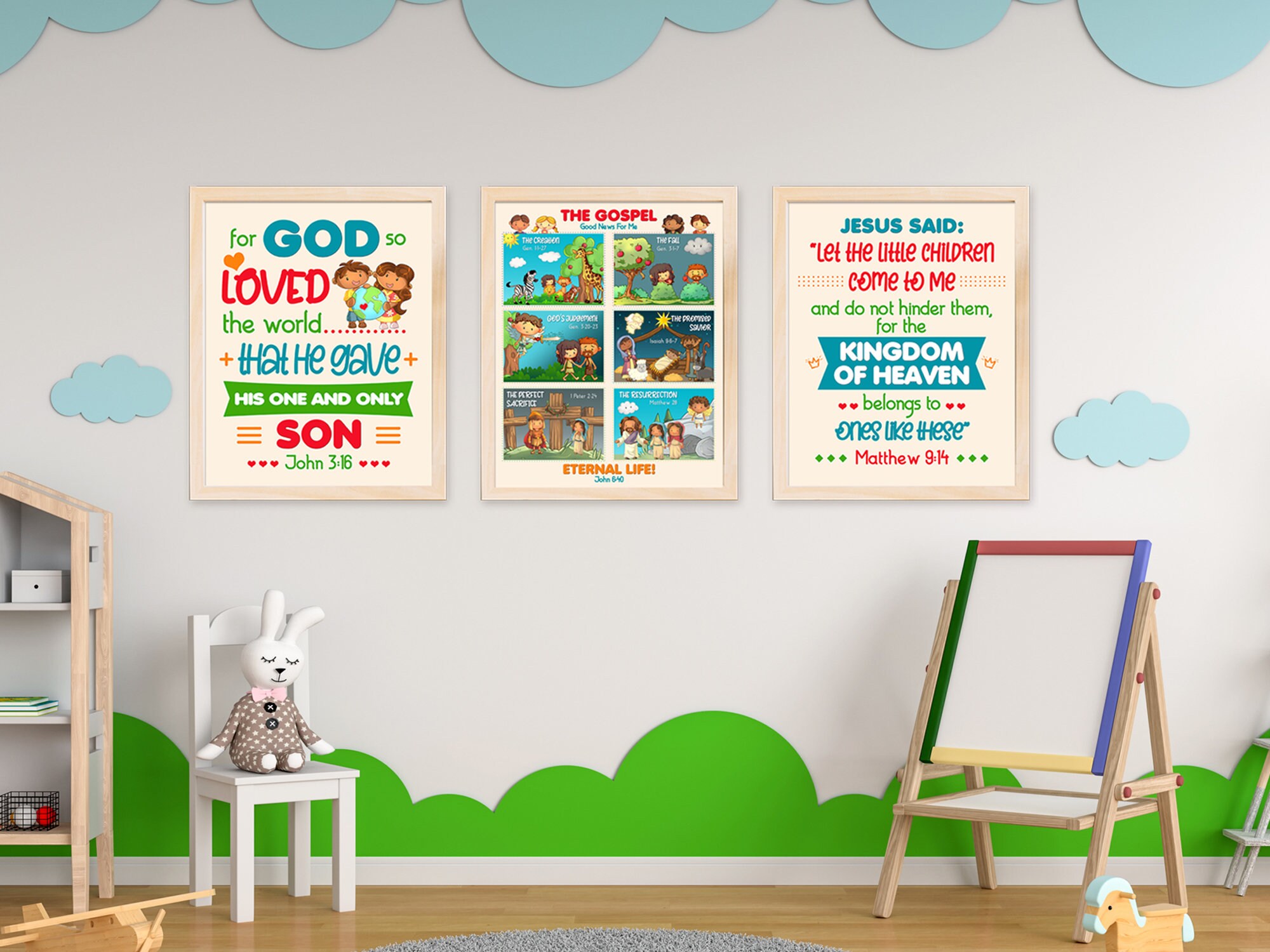 The Gospel for Kids, Christian Posters, Sunday School Decor, Scripture ...
