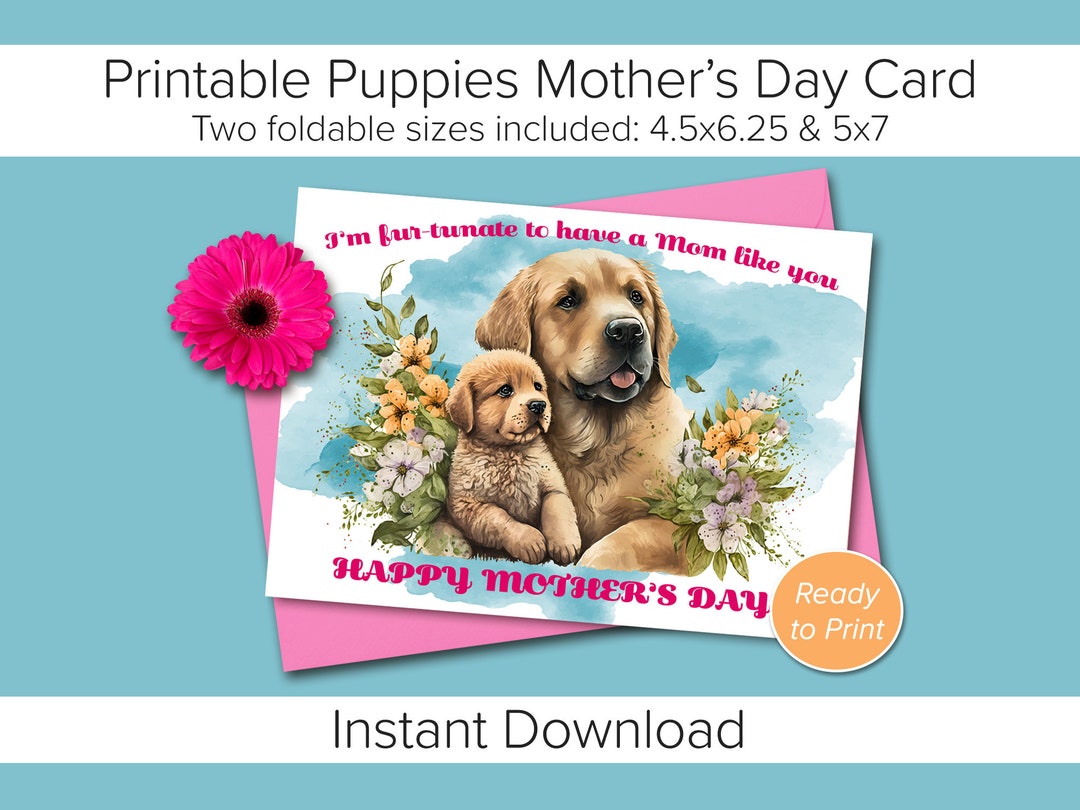 Printable Mothers Day Card. Puppies Card. Digital Mother's Day Card ...