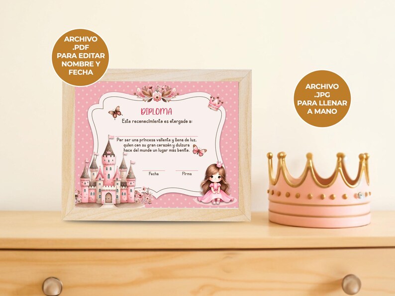 Diploma De Princesas, Certificado Para Niñas, Castillo, Imprimible ...