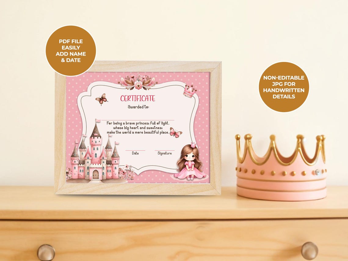 Princess Certificate for Kids, Castle, Fantasy, Printable Digital ...
