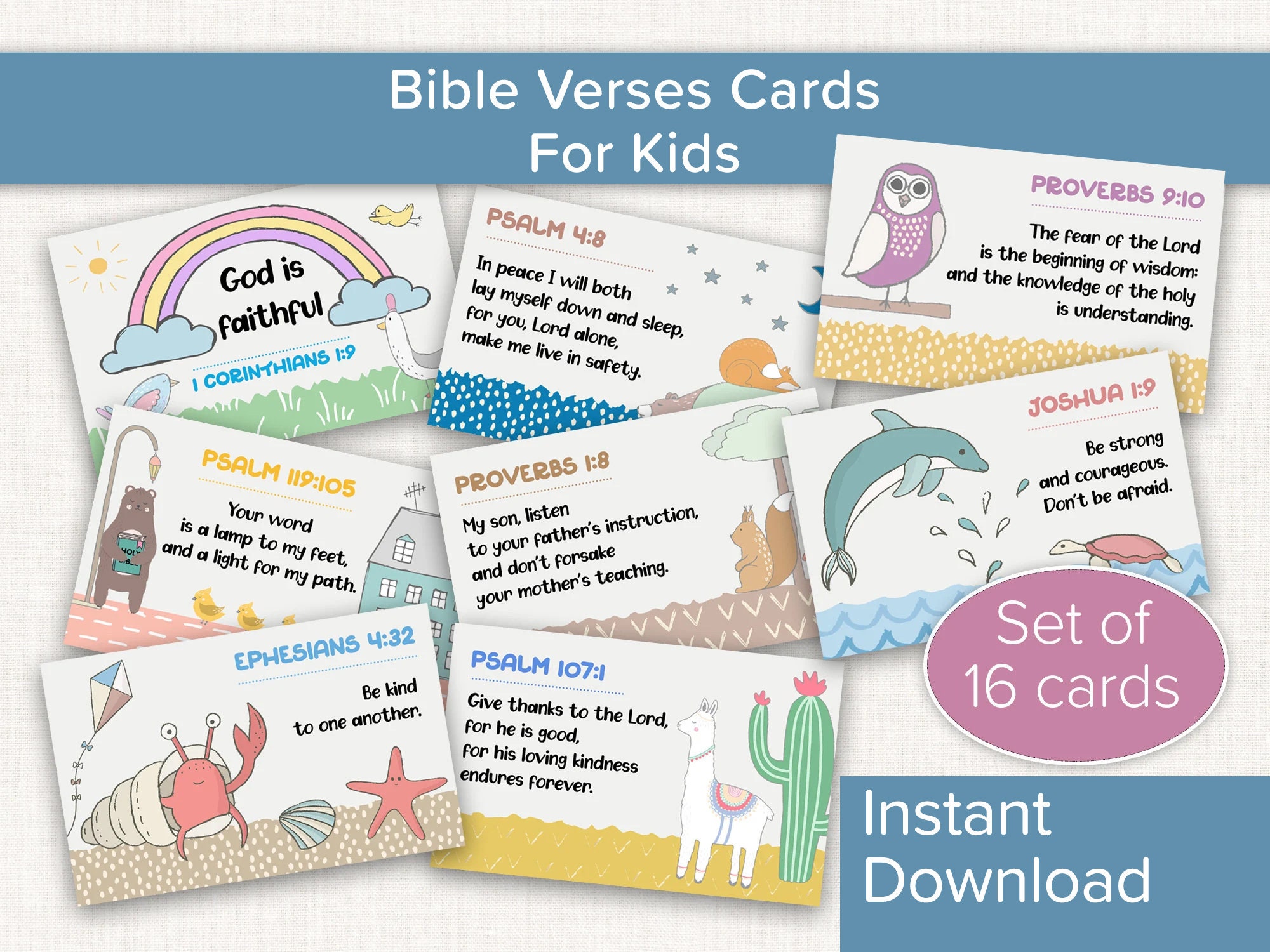 Bible Verse Memory Cards for Kids – Cute Animal Illustrations ...