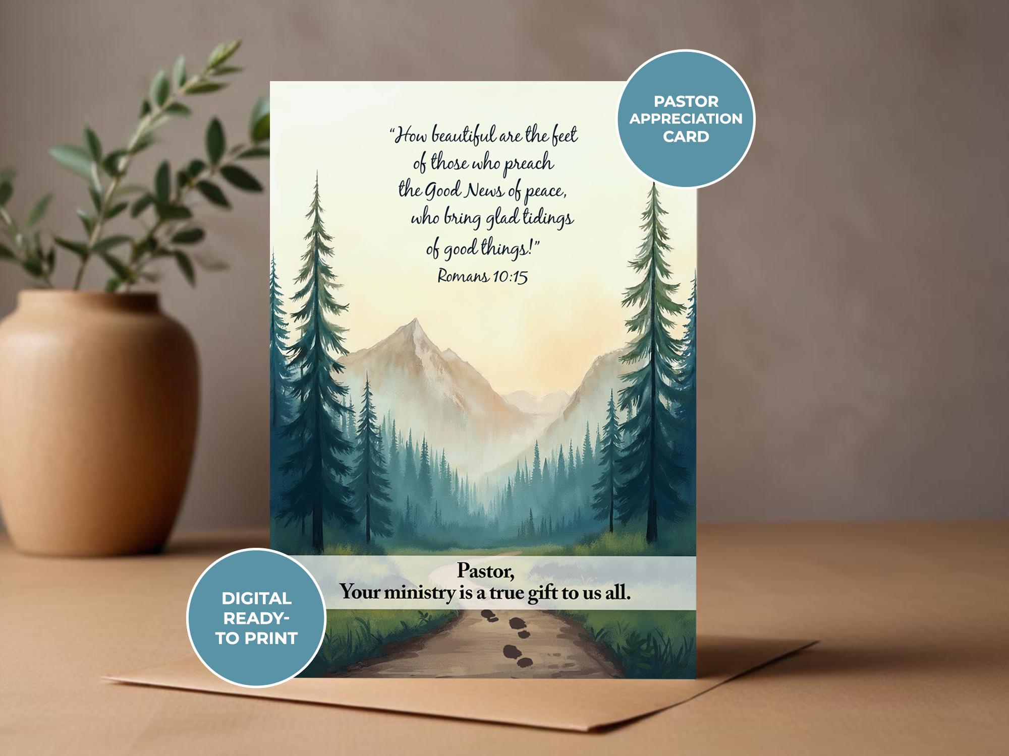 Pastor Appreciation Card, Ready-to-print, Forest Watercolor Design ...