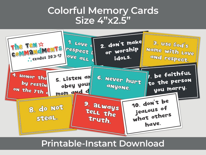 The Ten Commandments for Kids Poster and Memory Cards Set. Instant ...