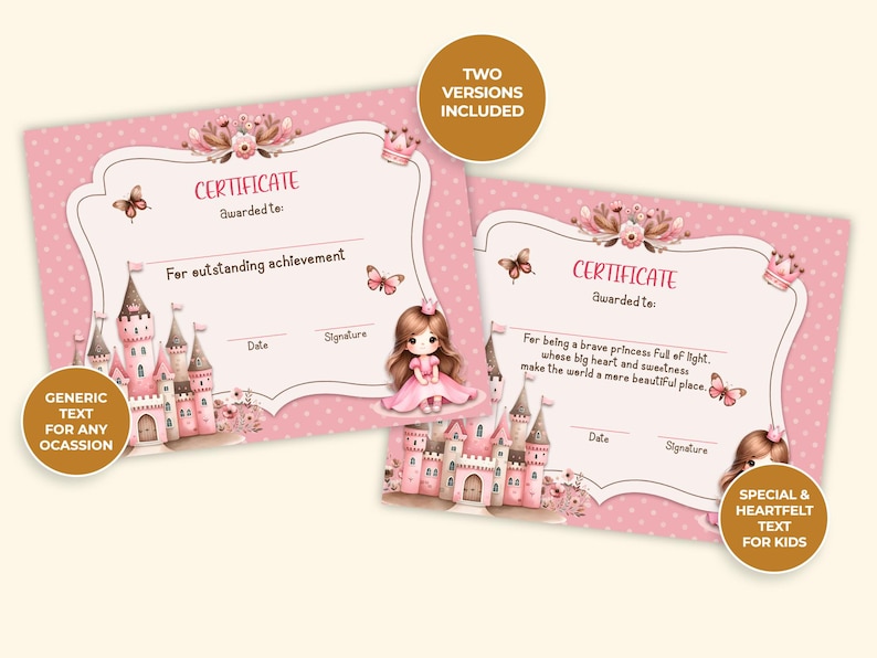 Princess Certificate for Kids, Castle, Fantasy, Printable Digital ...