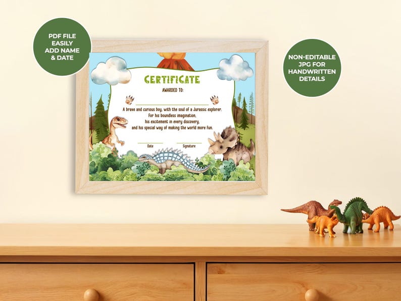 Dinosaurs Certificate for Kids, Prehistoric, T-rex, Dino, Printable ...