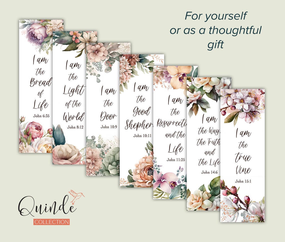 Printable Bible Verse Bookmarks Set of Seven - the I Am Statements of ...