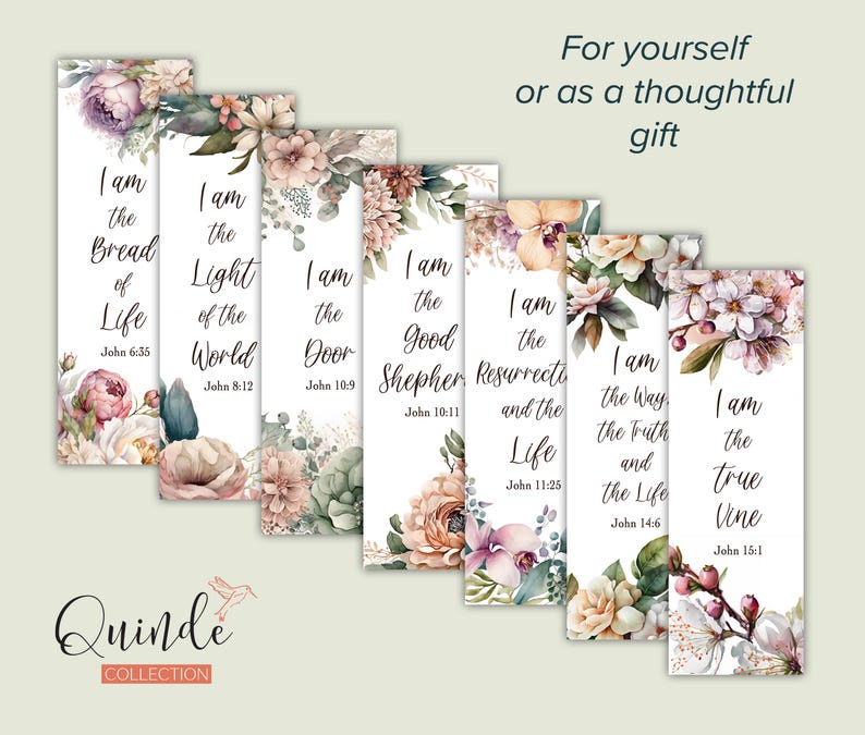 Printable Bible Verse Bookmarks Set of Seven - the I Am Statements of ...
