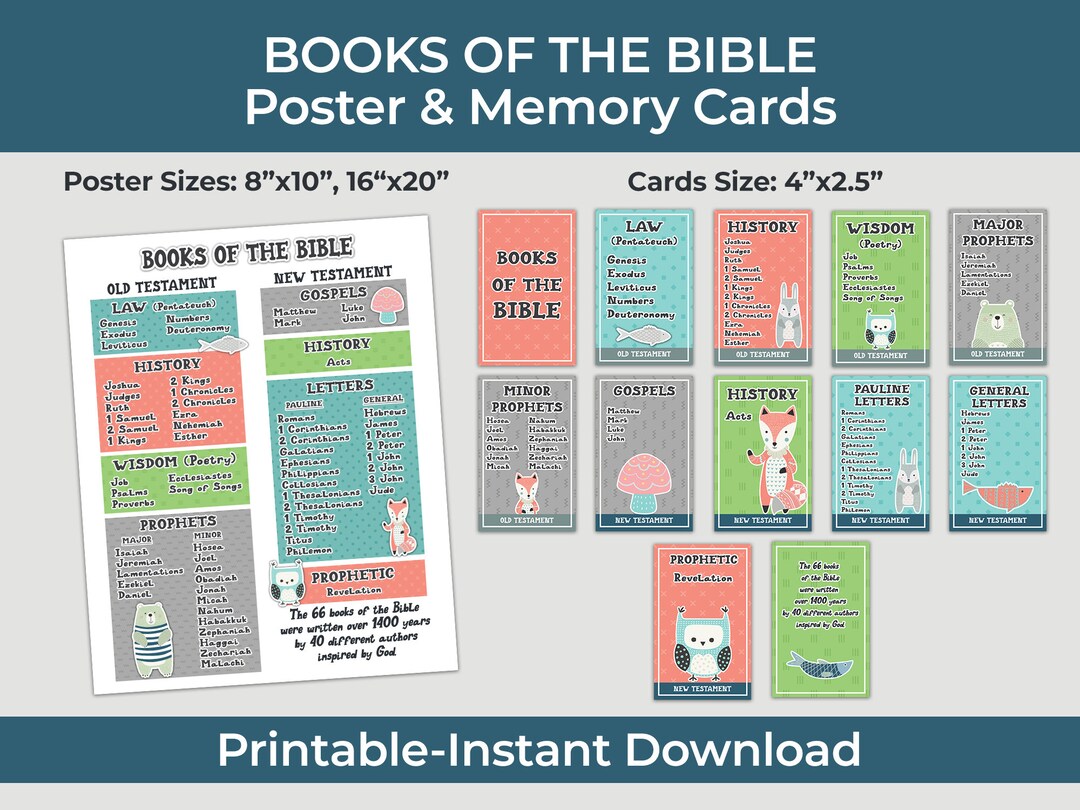 Books of the Bible Poster & Memory Cards for Kids – Cute Animal Design ...