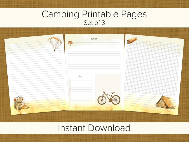 Printable Stationary With Camping Design, Notes Camping Page, Printable ...