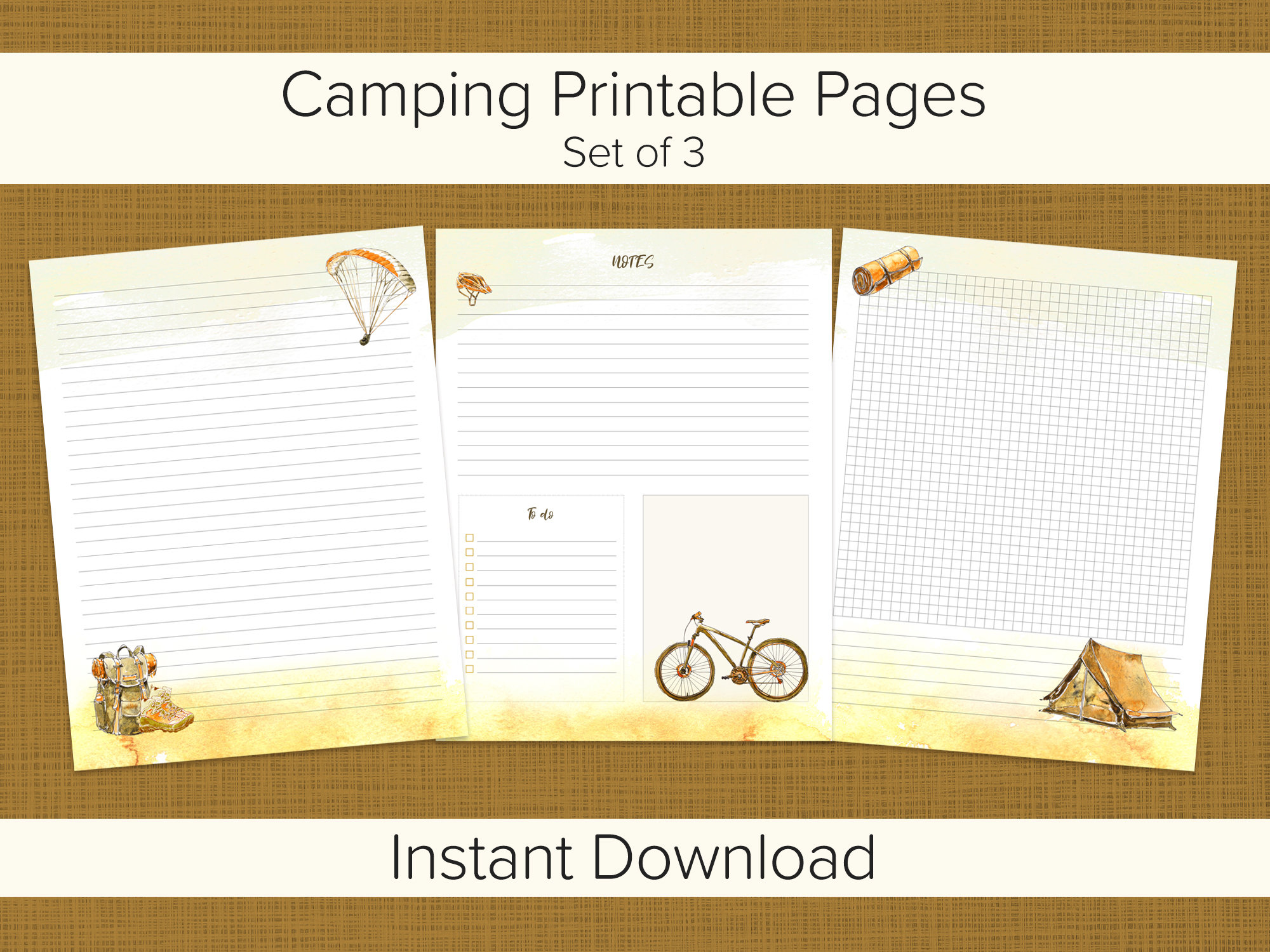 Printable Stationary With Camping Design, Notes Camping Page, Printable ...