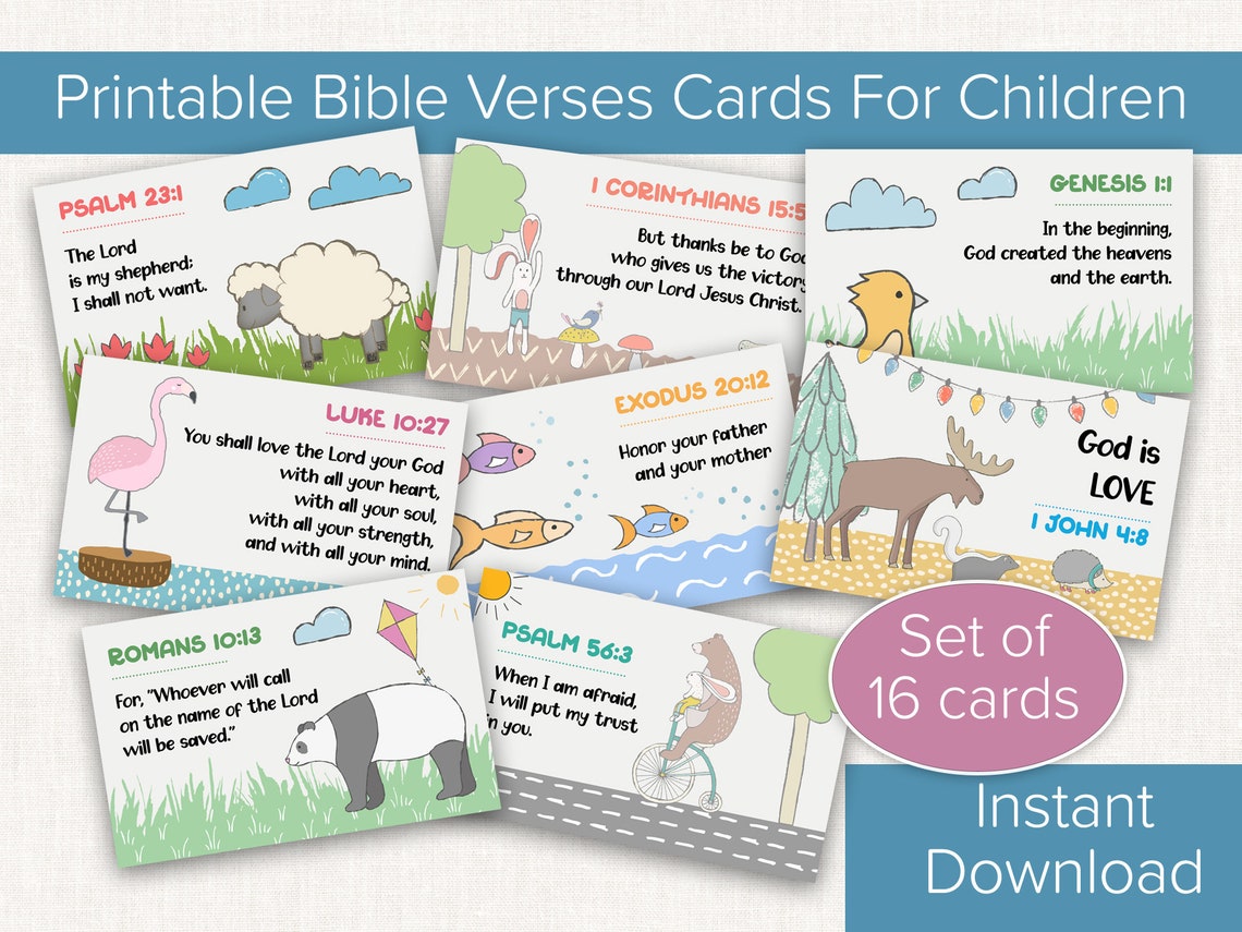 Bible Verse Memory Cards for Kids – Cute Animal Illustrations ...