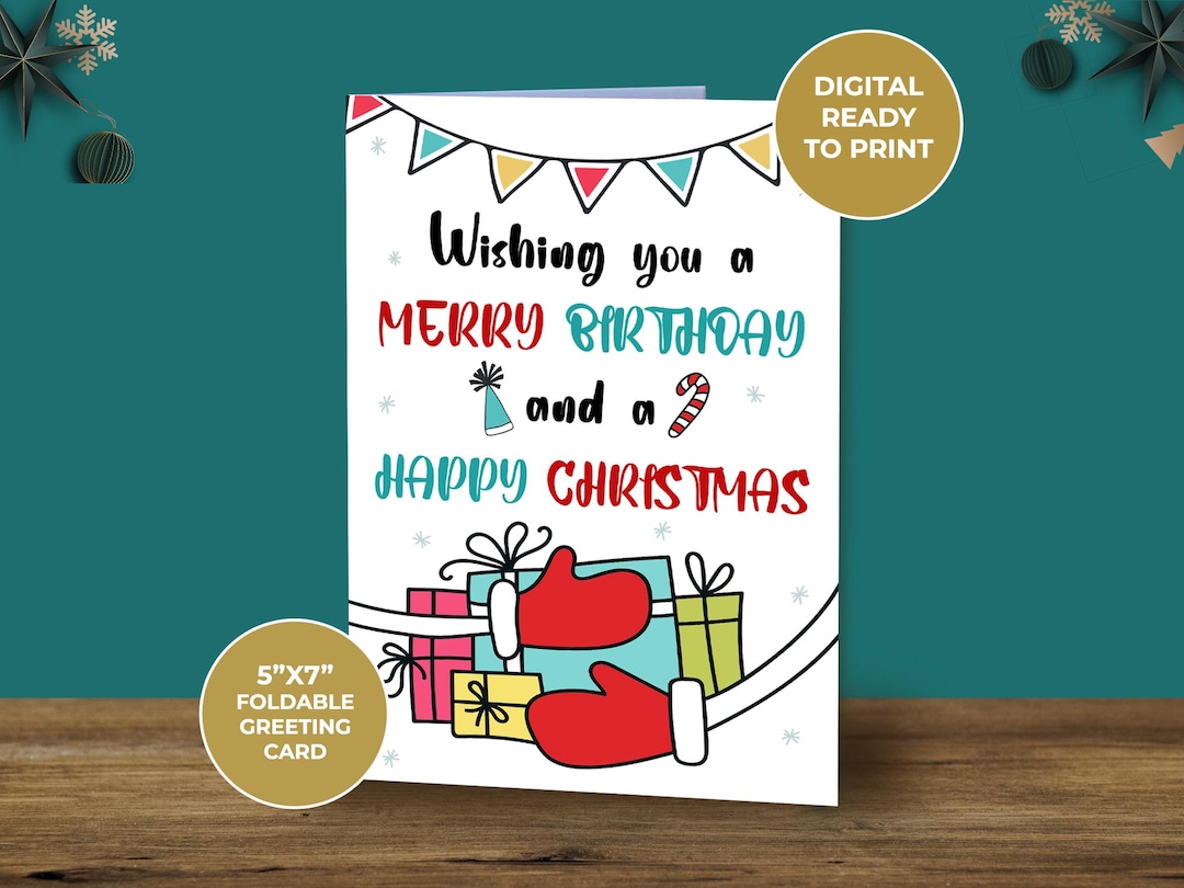 Christmas Birthday Card - Merry Birthday - Happy Christmas - Birthday ...