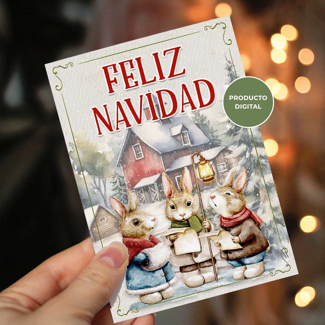 Tarjeta De Navidad- Digital - Imprimible - Tarjeta Con Animales - Feliz Navidad - Coro De ...
