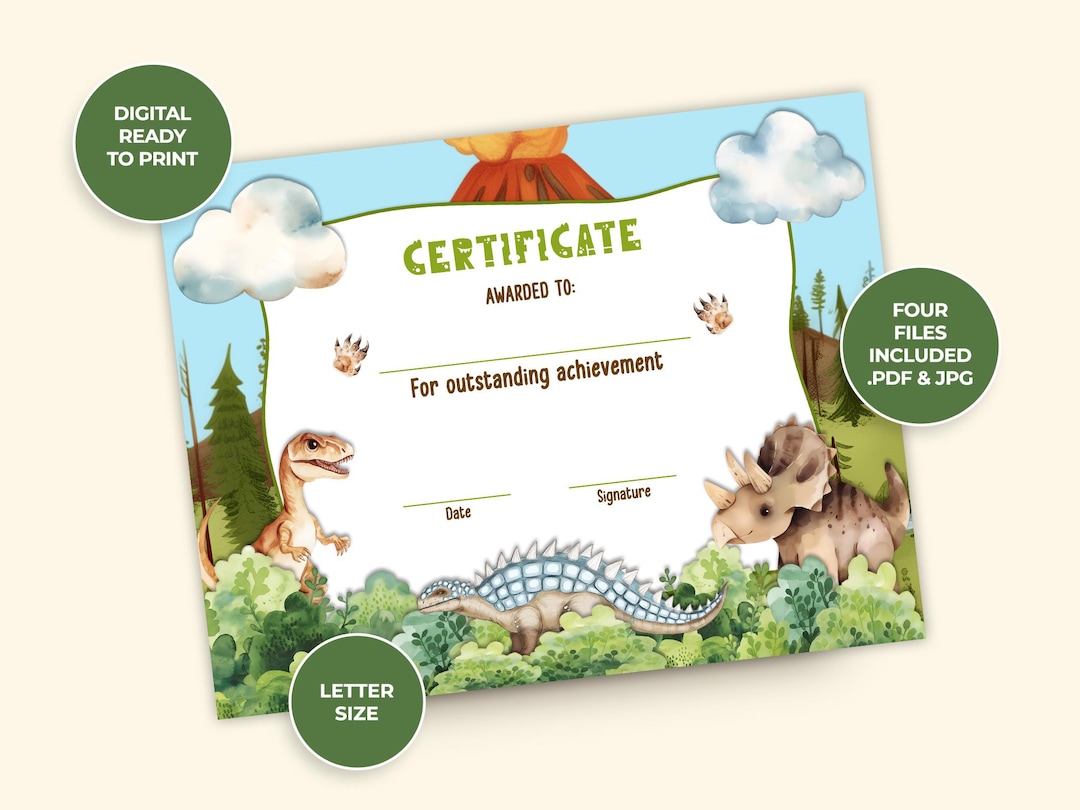 Dinosaurs Certificate for Kids, Prehistoric, T-rex, Dino, Printable ...