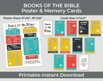 The Books of the Bible for Kids Poster and Memory Cards Set. Instant ...