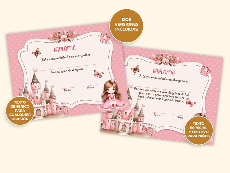 Diploma De Princesas, Certificado Para Niñas, Castillo, Imprimible ...