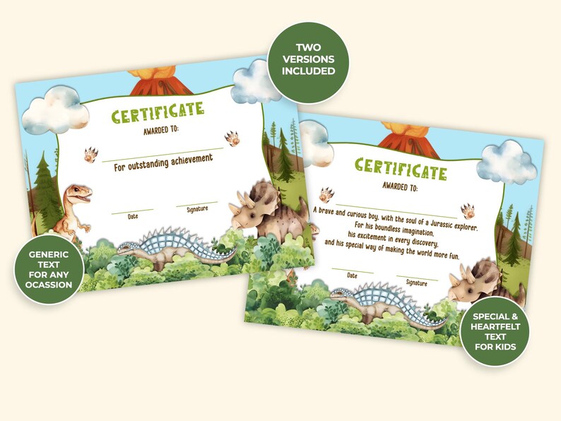 Dinosaurs Certificate for Kids, Prehistoric, T-rex, Dino, Printable ...