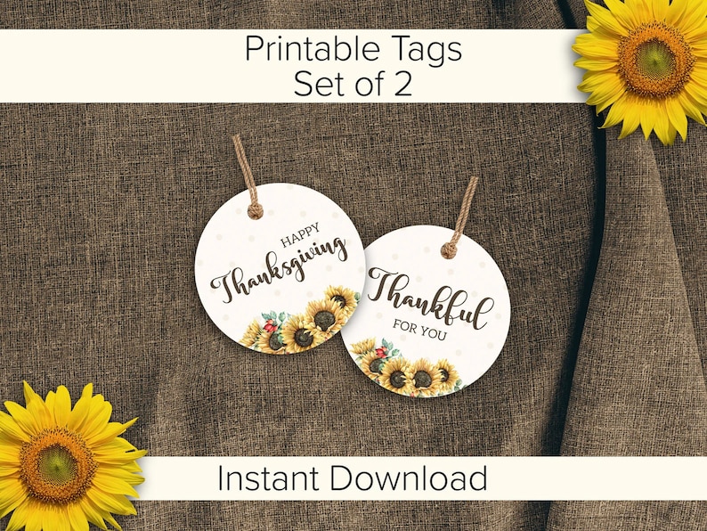 Fall Table Decor Set - Placemat - Thank You Cards - Tags - Sunflowers ...