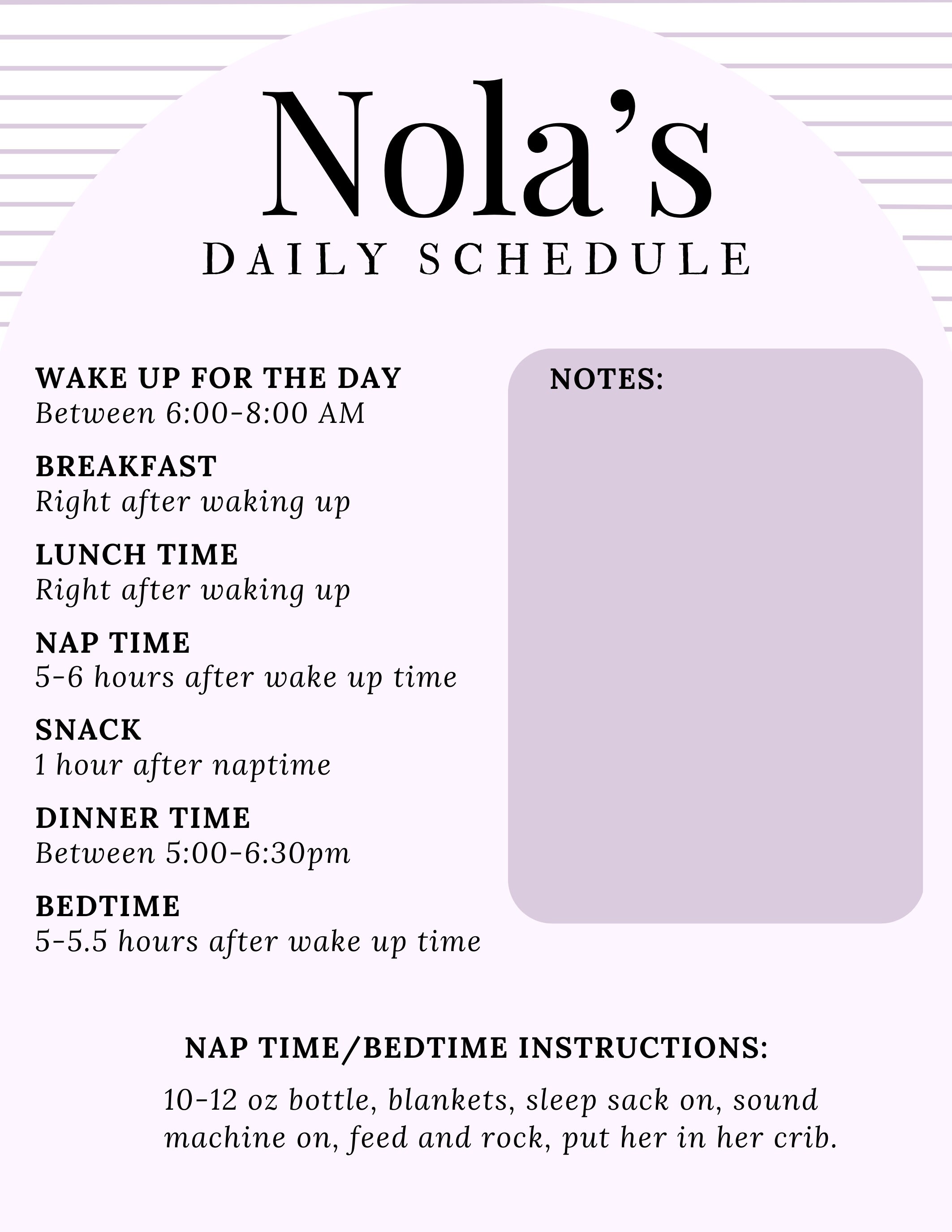 GIRL Toddler/baby SCHEDULE Editable Daily Schedule, Nanny Checklist ...