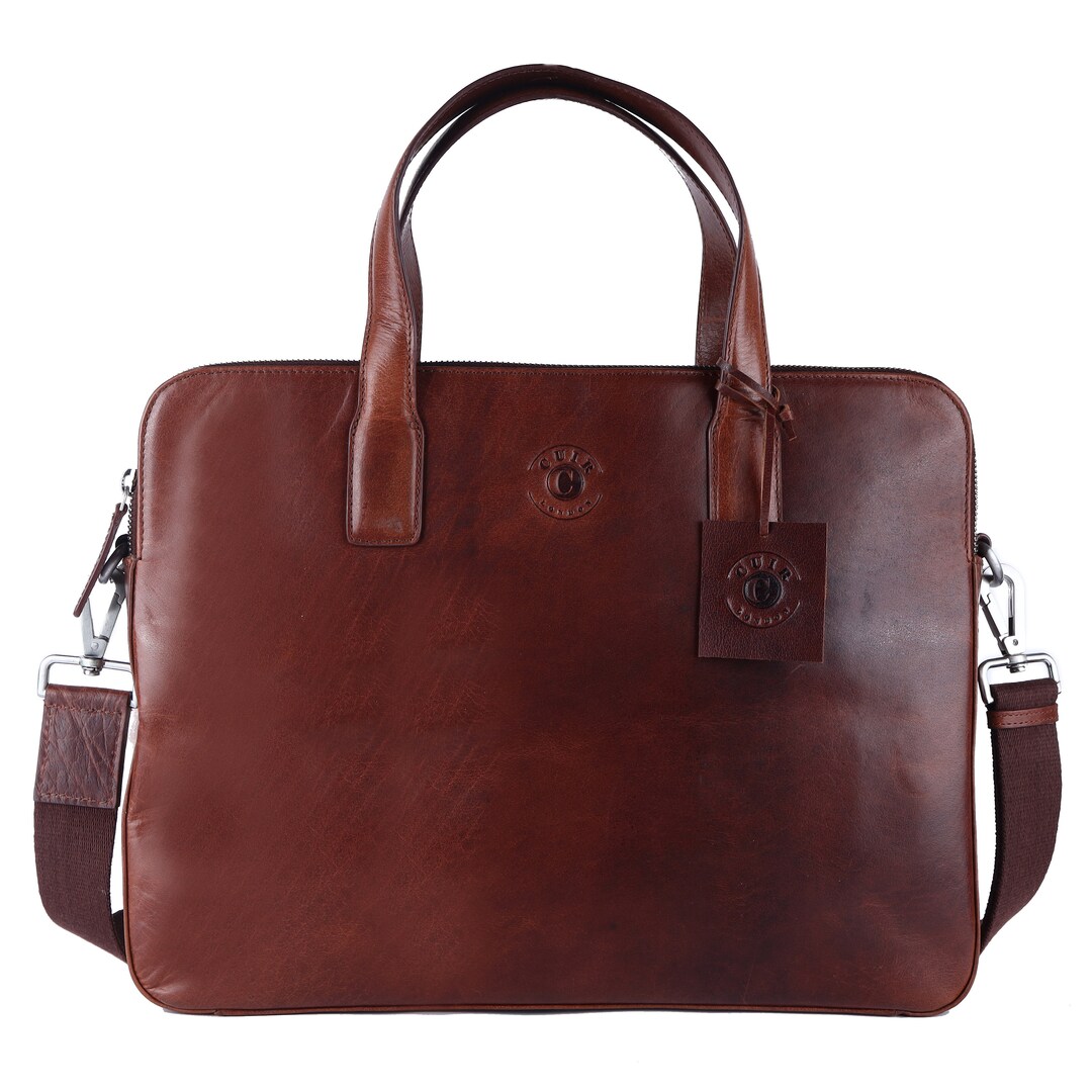Cowhide Leather Laptop Briefcase Cross Body Satchel Bag for Men With ...