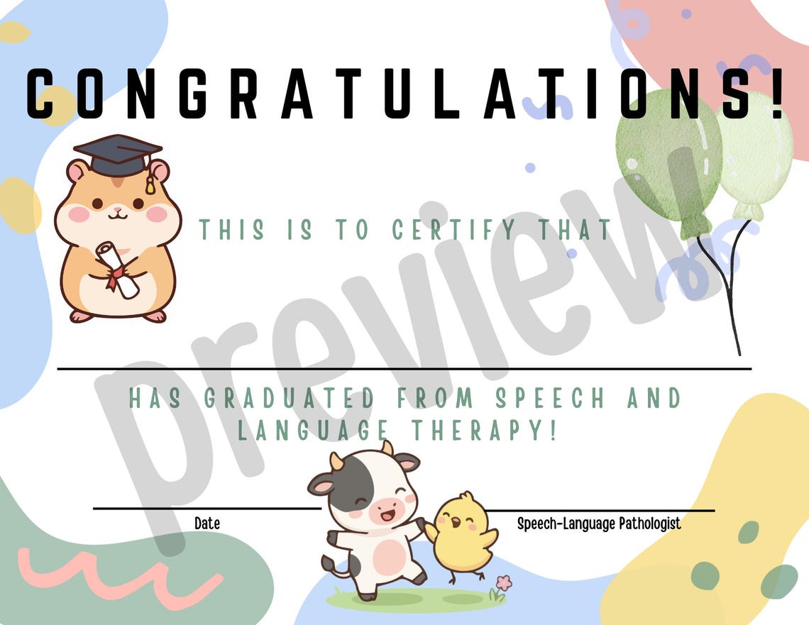 Speech Therapy Graduation Certificates - Etsy