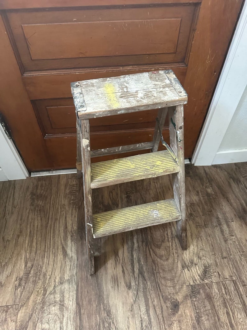 Vintage Wooden 24” Step Ladder, Stool, Rustic Country, Farmhouse ...
