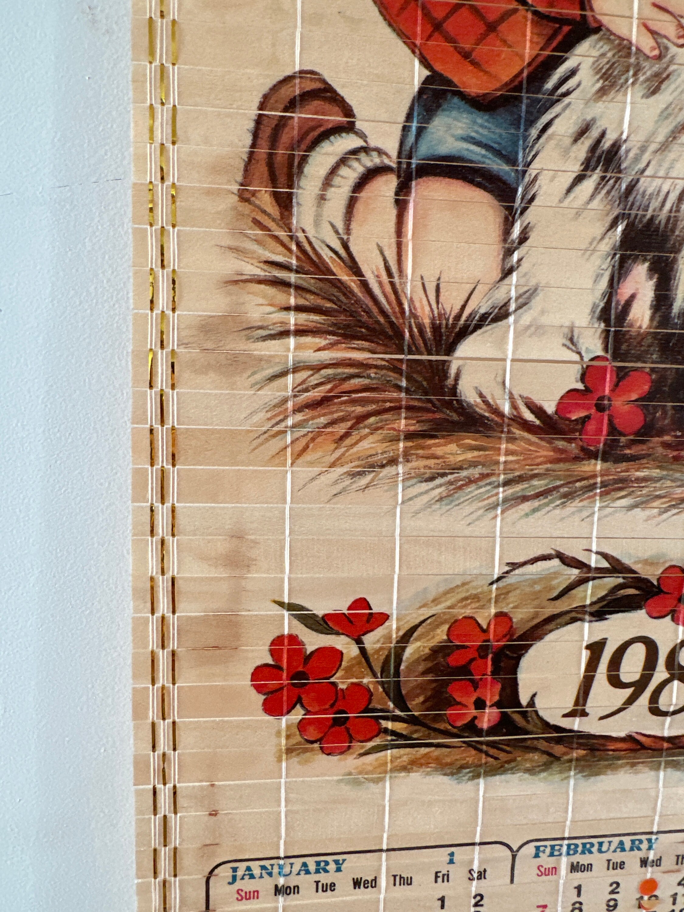 Scroll Roll Up. Boy &girl With Puppy. Vintage Bamboo Calendar From 1988 ...