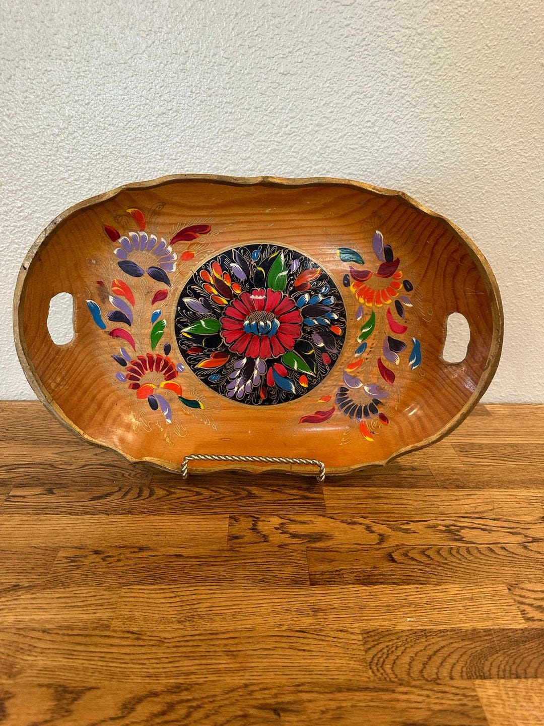 Vintage MCM, Mexican Batea Hand-carved Folk Art Toile , Hand Painted ...