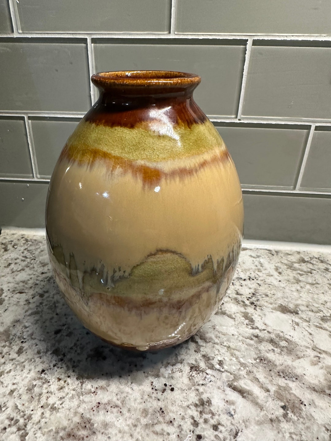 Vintage Studio Art Pottery Lime Drip Crystalline Glaze Bulbous Vase - Etsy