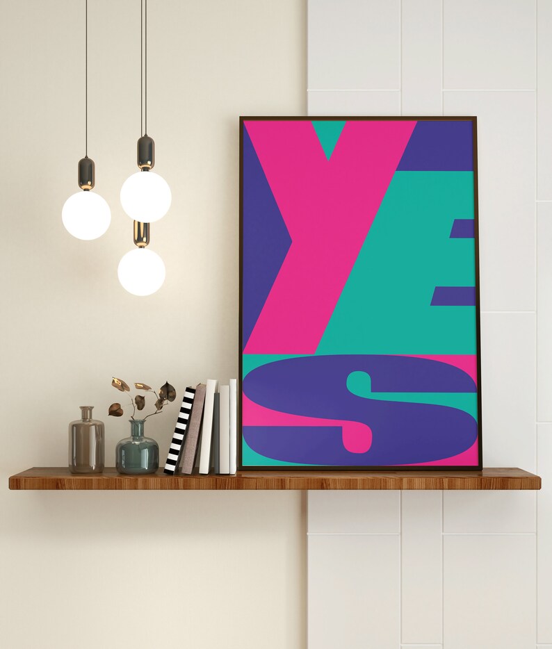 YES Printable Digital Download Art Print, Typography Art, Colourful ...