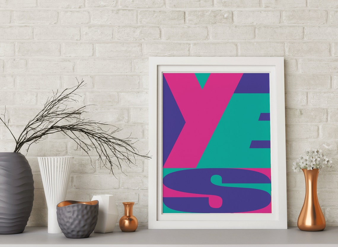 YES Printable Digital Download Art Print, Typography Art, Colourful ...