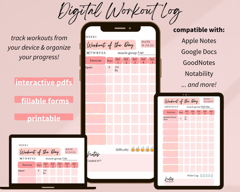 Workout Log Digital Workout Tracker Daily Workout Planner Weekly ...