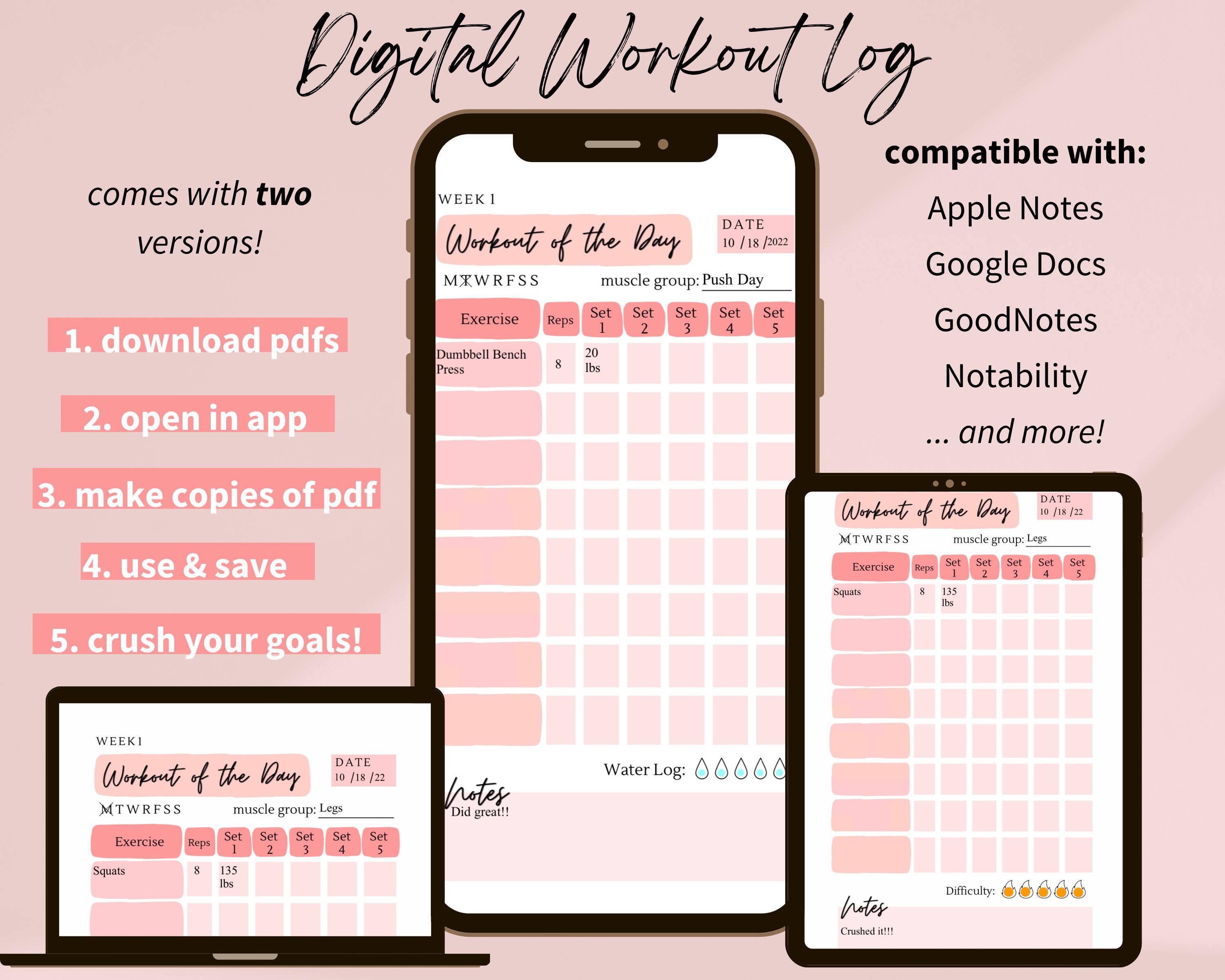 Workout Log Digital Workout Tracker Daily Workout Planner Weekly ...
