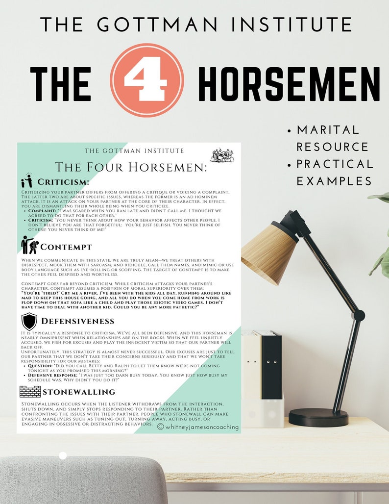 Gottman's Four Horsemen / Conflict Repair / Counseling Marital Resource ...