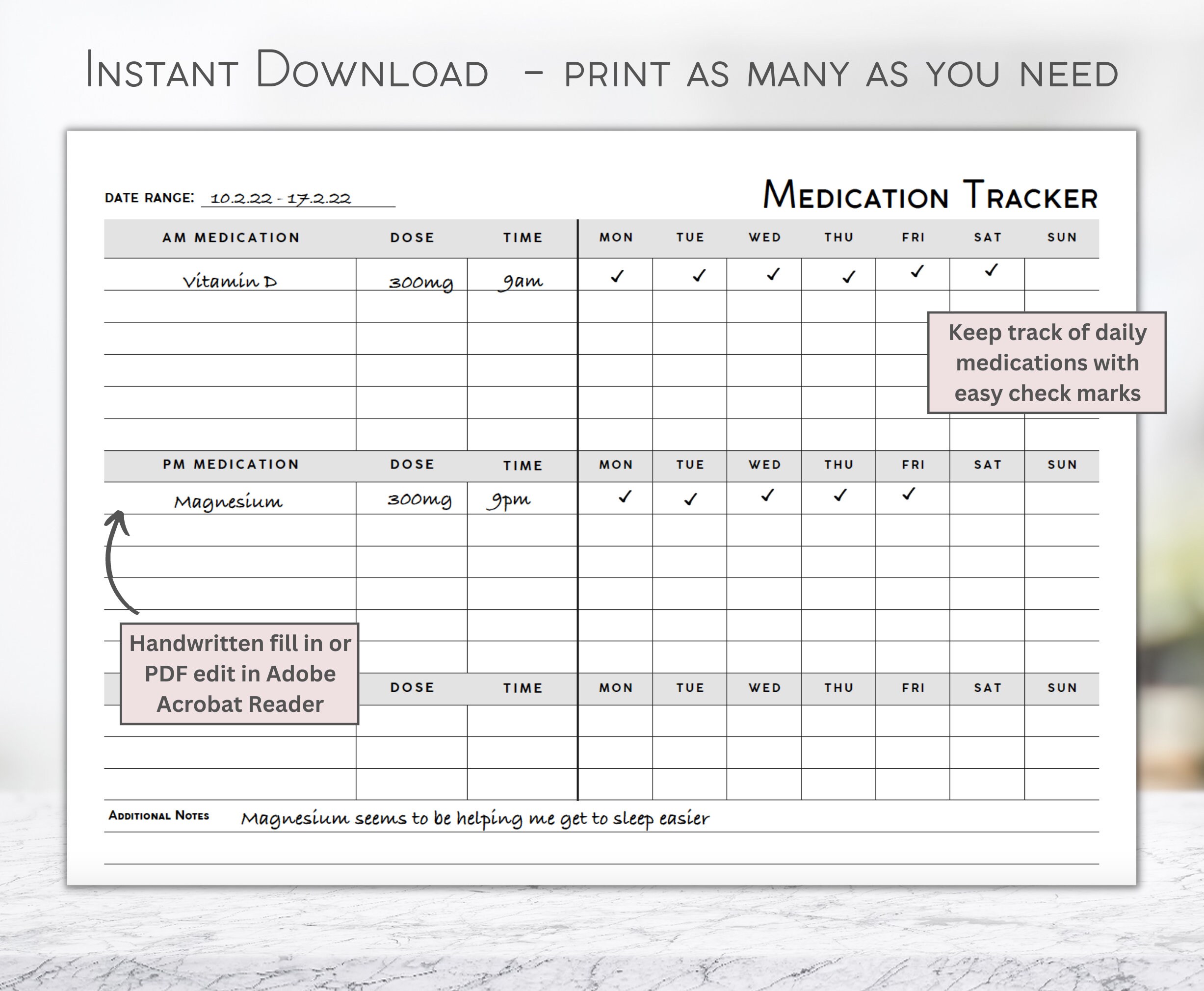 Medication Tracker Minimalist Editable Fillable PDF - Etsy Australia