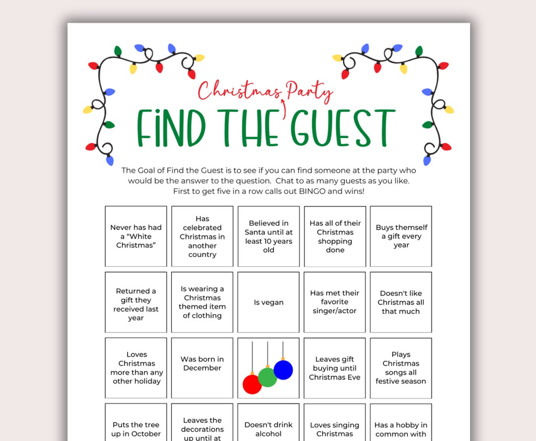 Find the Guest Bingo, Find the Guest, Find the Guest Christmas ...
