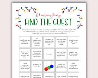 Find the Guest Christmas Game, Find the Guest Bingo, Christmas Party ...