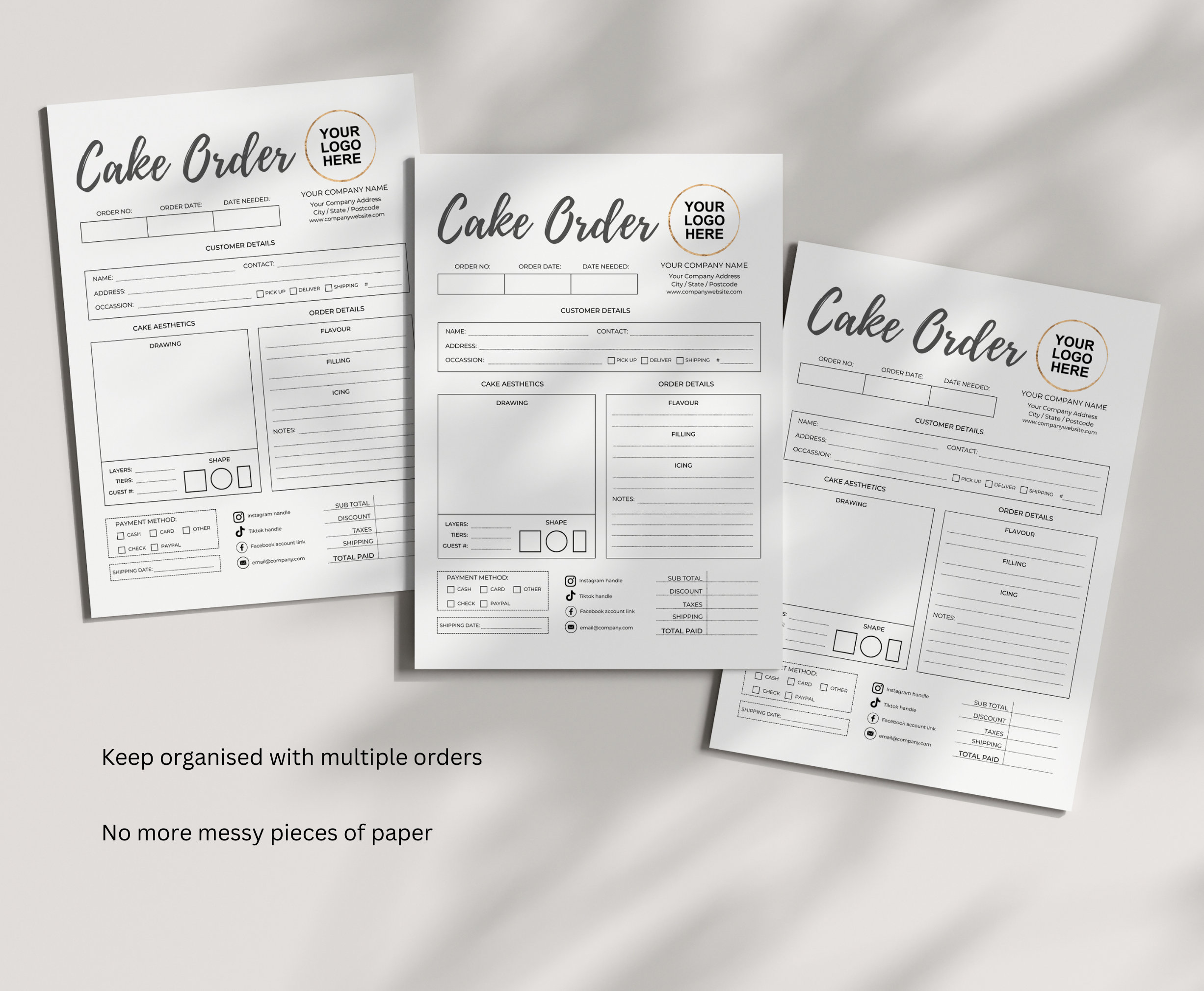 Cake Order Form Editable Template, Bakery Order Form, Small Business ...
