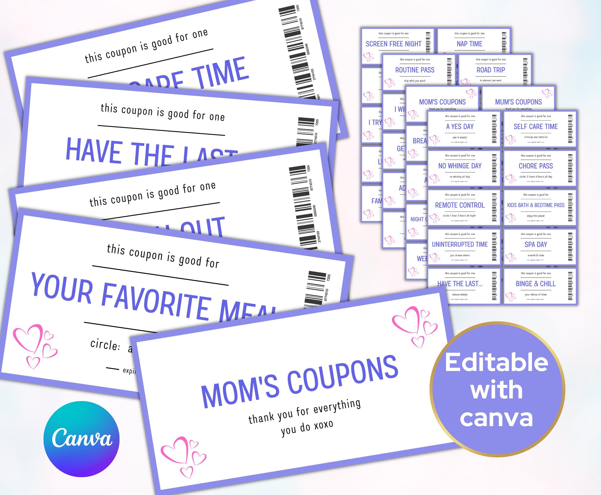 Mothers Day Coupons, Editable Love Coupons Book, DIY Printable Gift ...